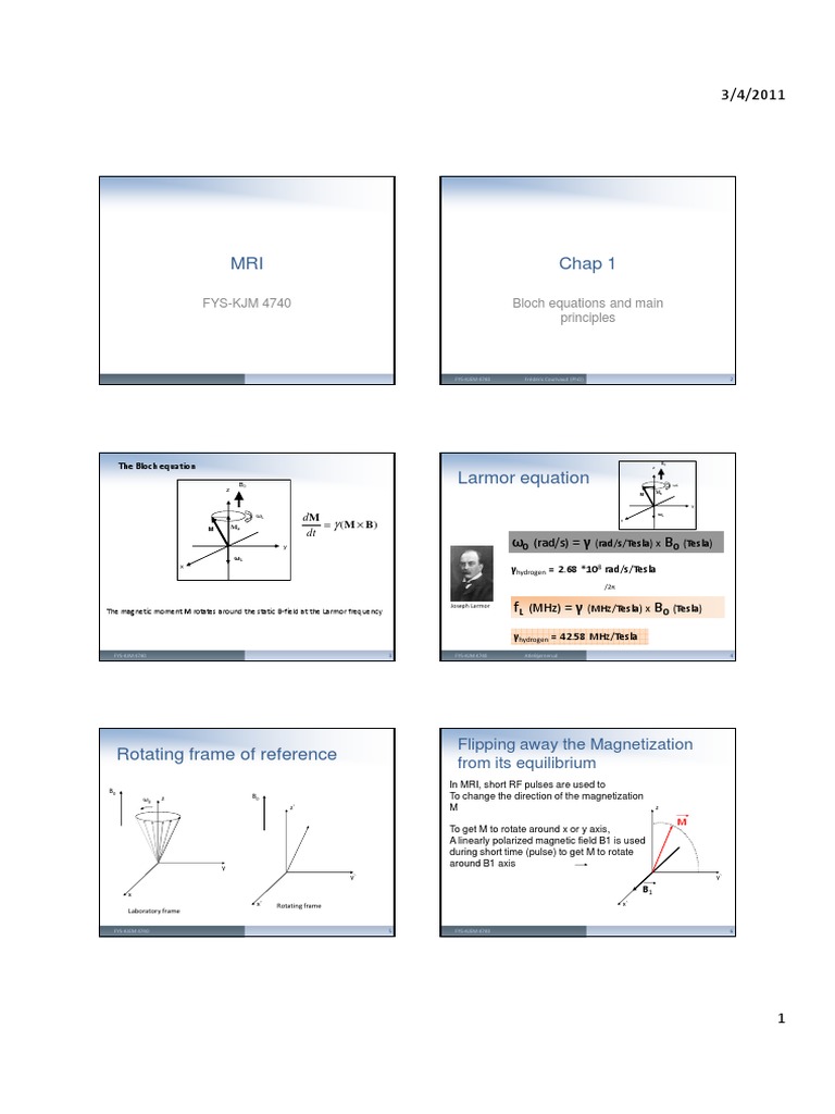 MRI Chap 1: FYS-KJM 4740 Bloch Equations and Main Principles | PDF ...