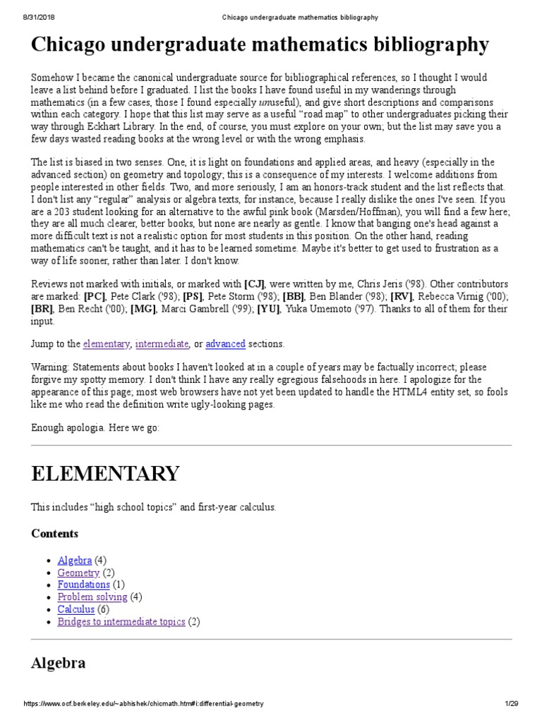 Chicago Undergraduate Mathematics Bibliography | PDF | Mathematical ...