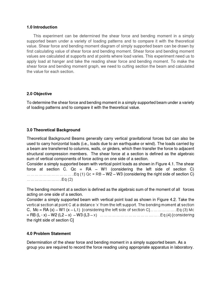 Shear Force Bending Moment Test Report | PDF | Bending | Beam (Structure)