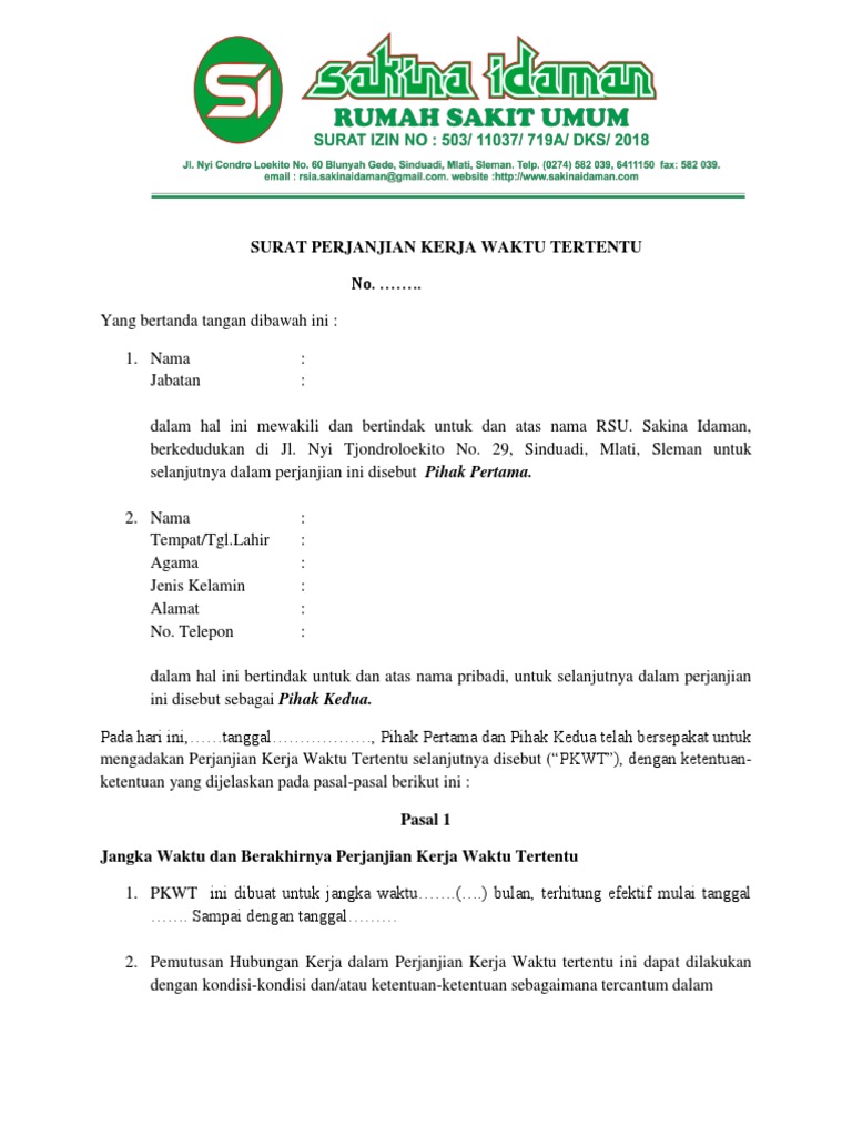 Surat Perjanjian Kerja Waktu Tertentu | PDF