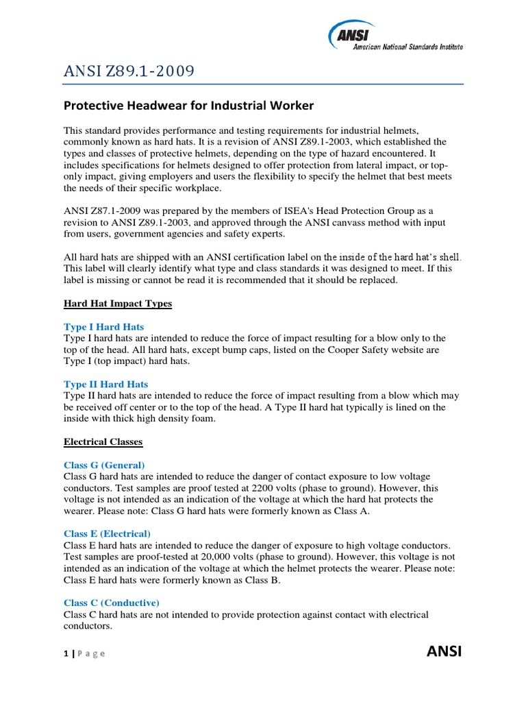 Ansi Z89.1 | PDF
