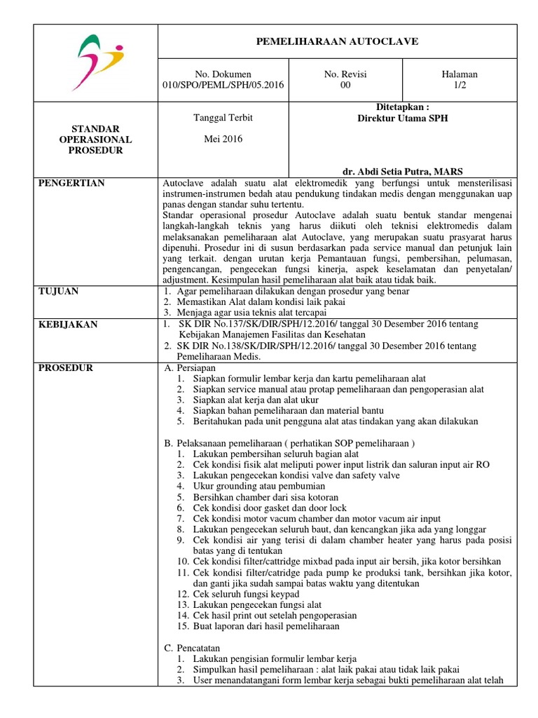 Sop PM Autoclave | PDF