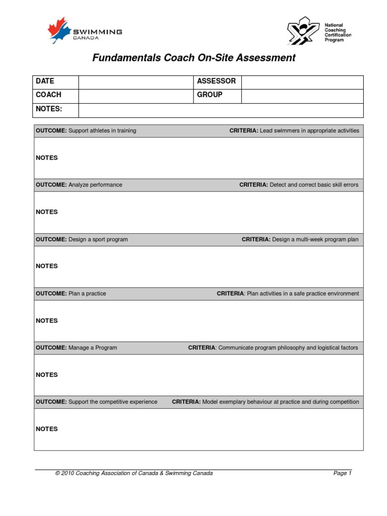 Fundamentals Coach Onsite Assessment | PDF | Swimming (Sport) | Goal