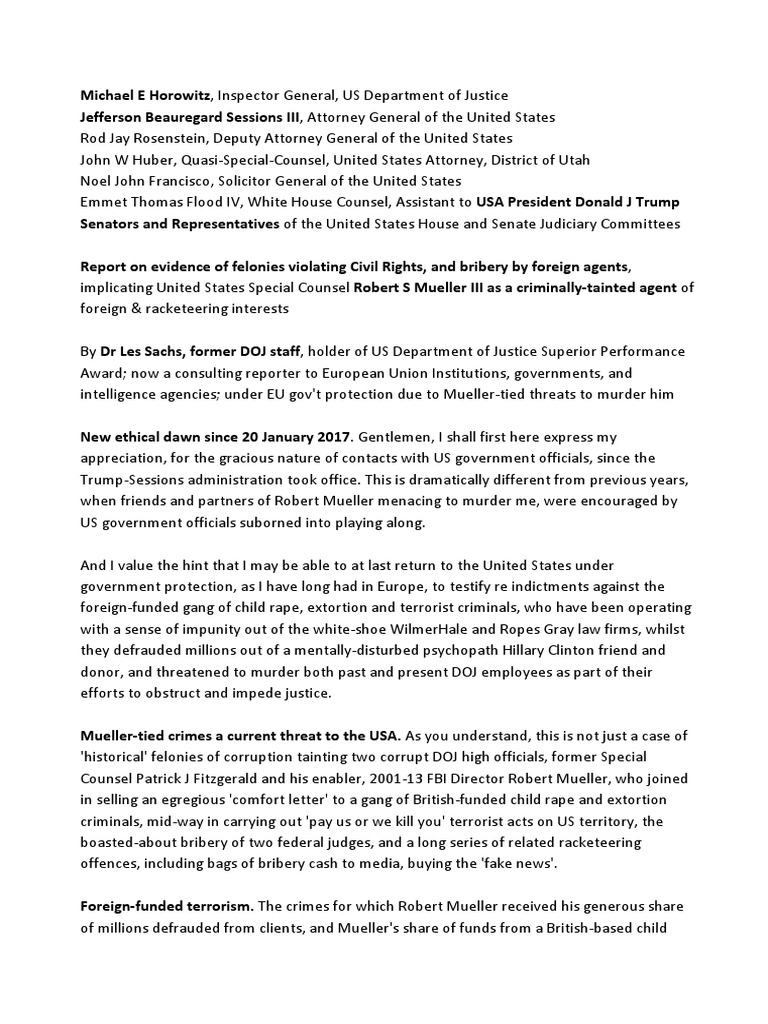 DOJ IG Memo Mueller Bribery Extortion | PDF | Bribery | Federal Bureau Of Investigation