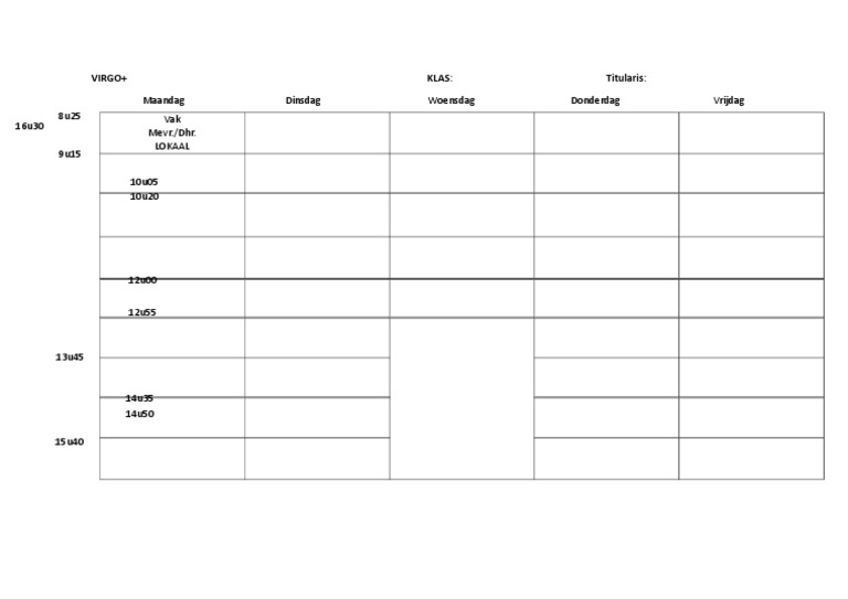 Uurrooster Sjabloon | PDF