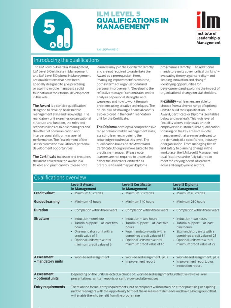 ILM Level 5 Management Qualifications Overview | PDF | Critical ...