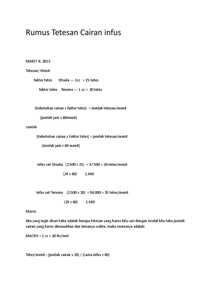 Rumus Tetesan Infus Makro & Mikro | PDF
