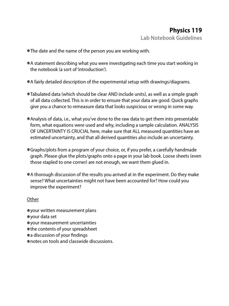 Physics Lab Notebook Guide | PDF