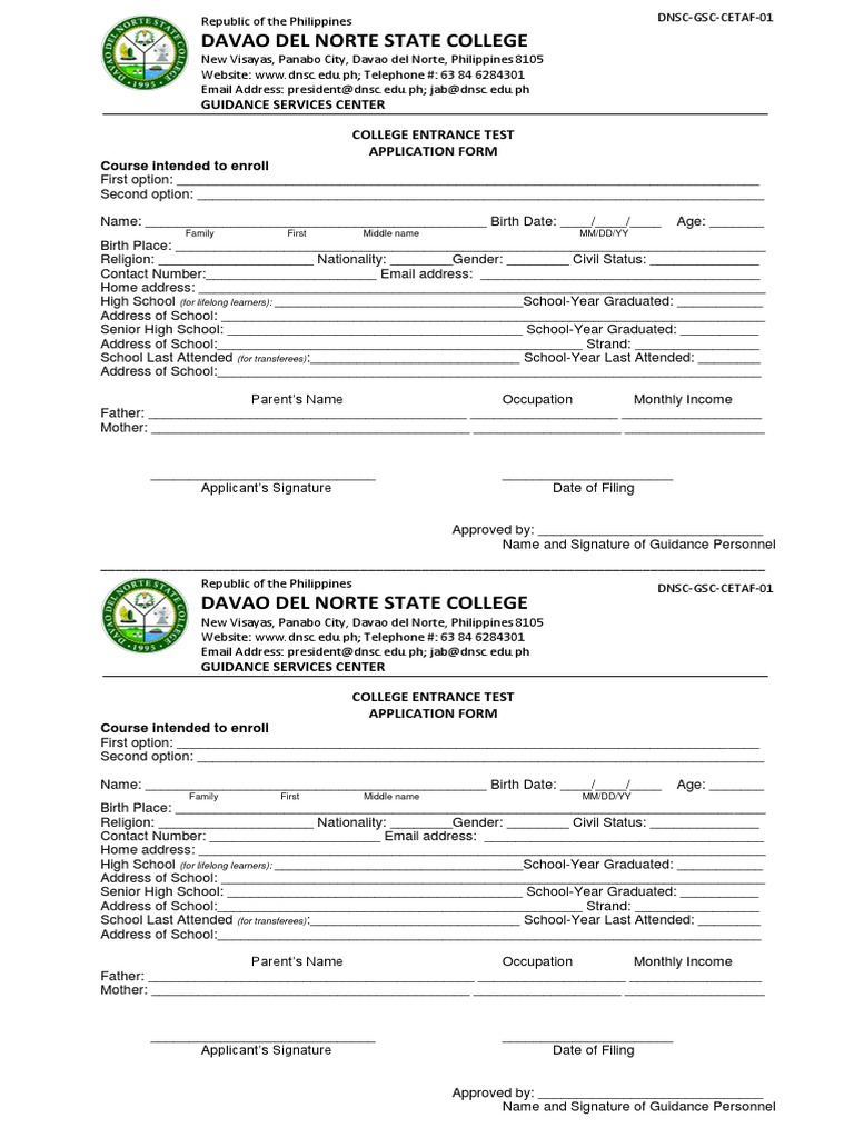 Application Form - Entrance Exam | PDF | Career & Growth | Business