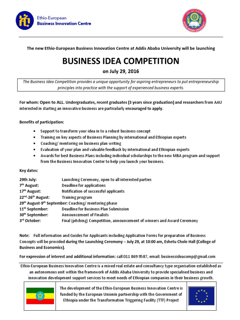 Business Idea Competition PDF | PDF | Innovation | Ethiopia