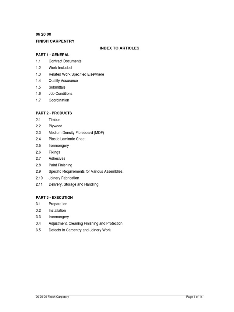 Finish Carpentry Specifications | PDF | Lumber | Plywood