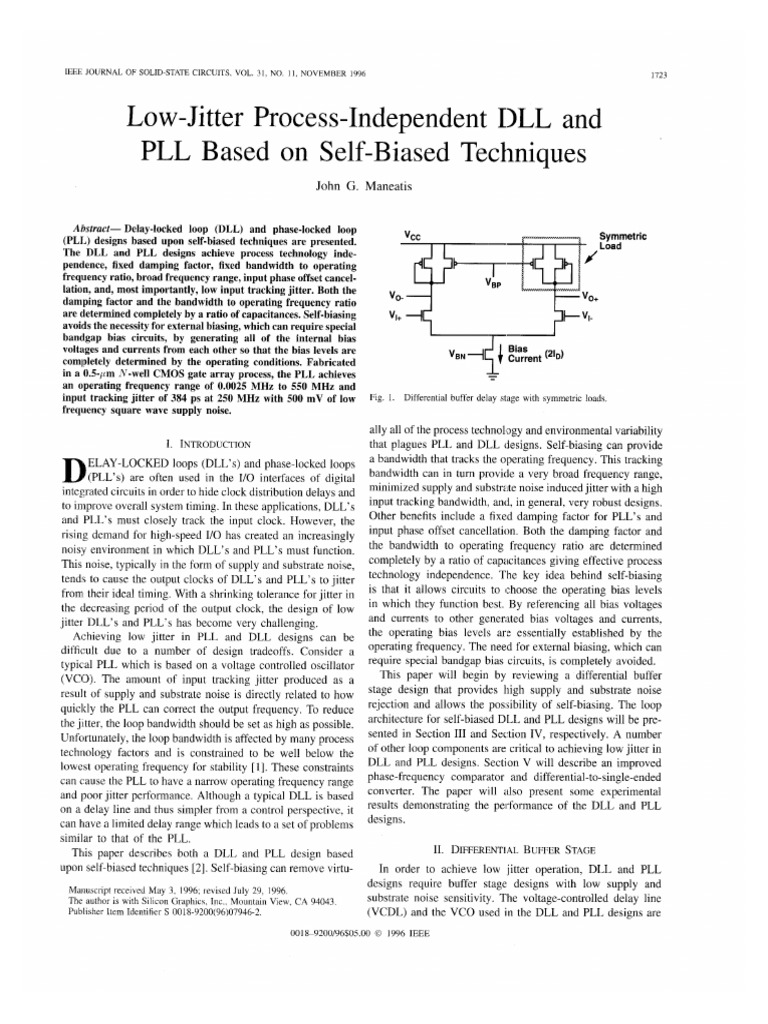 Low-Jitter Process-Independent DLL and PLL Based On Self-Biased ...