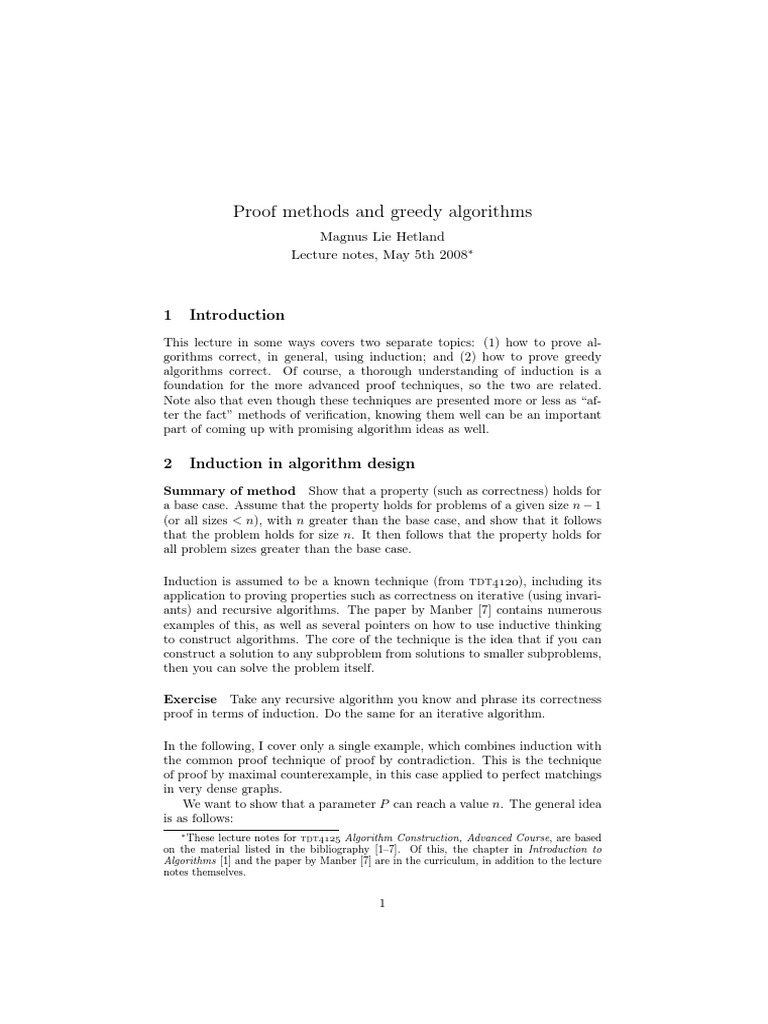 Proof Methods And Greedy Algorithms Magnus Lie Hetland Lecture Notes