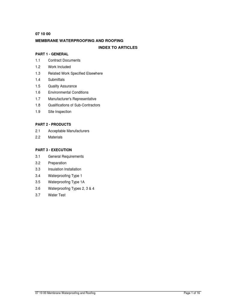 07 10 00 Membrane Waterproofing and Roofing | PDF | Concrete ...