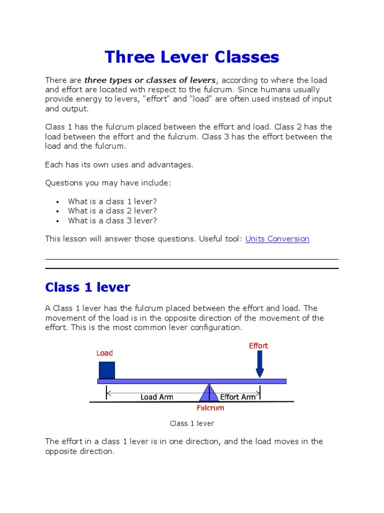 Three Lever Classes | PDF | Lever | Manufactured Goods