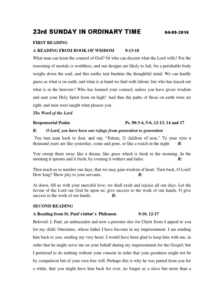 23rd Sunday in Ordinary Bulletin | PDF | Jesus | Religious Behaviour ...