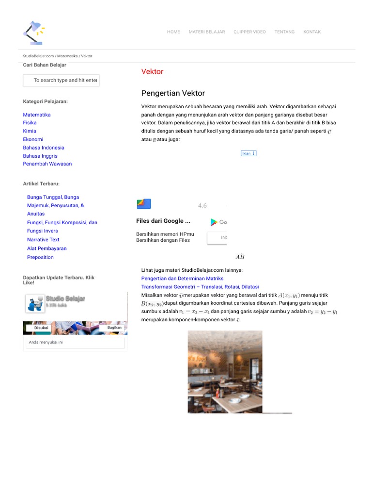 Vektor - Pengertian, Rumus, Operasi Vektor Di R2 & R3 + Contoh Soal | PDF