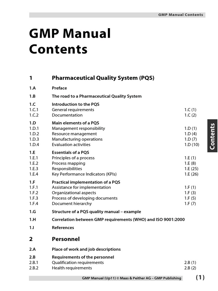 Gmp Manual Table of contents | Verification And Validation | Hvac