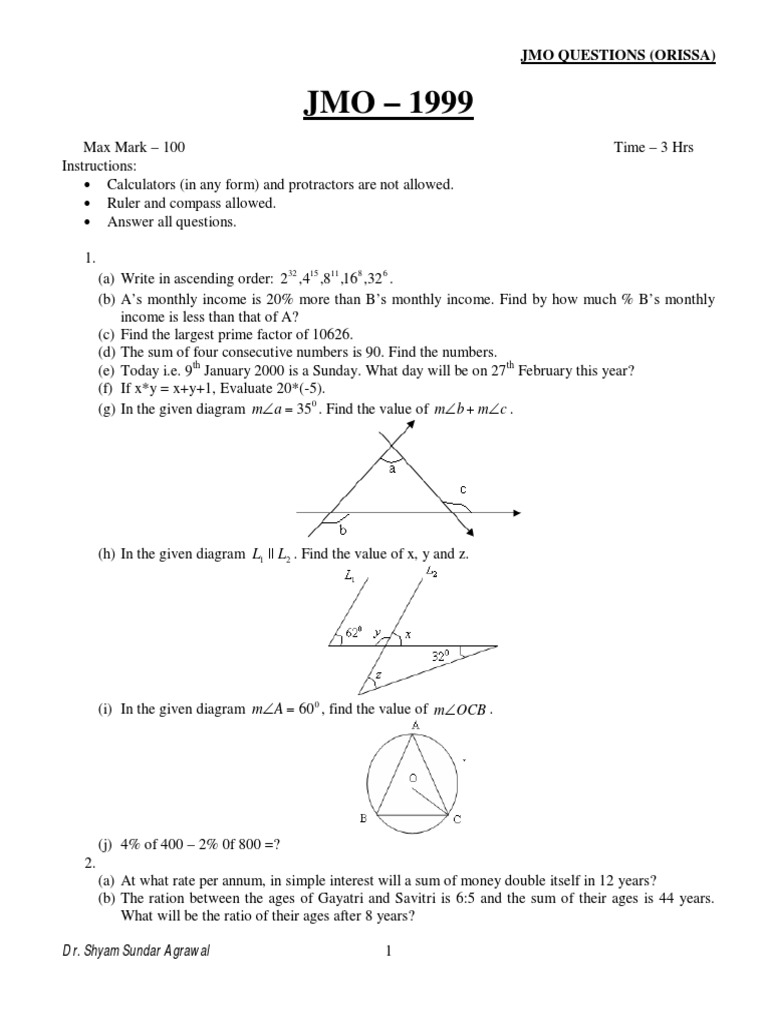 Jmo 1999 | PDF | Interest | Teaching Mathematics