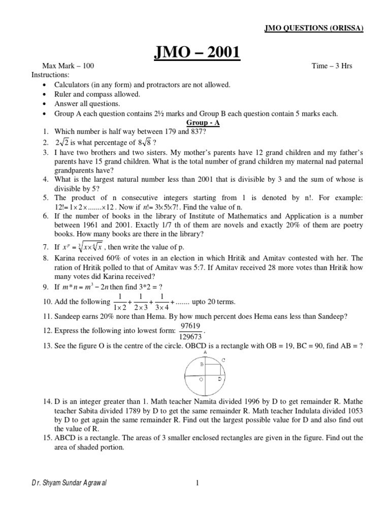 Jmo 2001 | PDF | Rectangle | Area