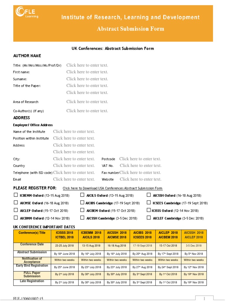 Abstract Submission Form | PDF | Abstract (Summary) | Publishing