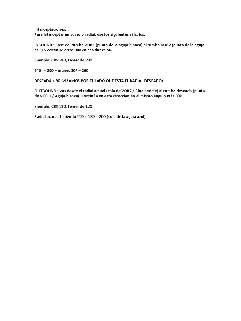 Cálculos para Interceptar Radiales VOR | PDF | Ciencia y matemáticas