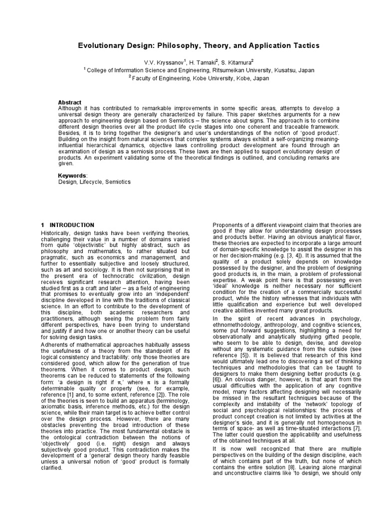 Evolutionary Design: Philosophy, Theory, and Application Tactics | PDF ...