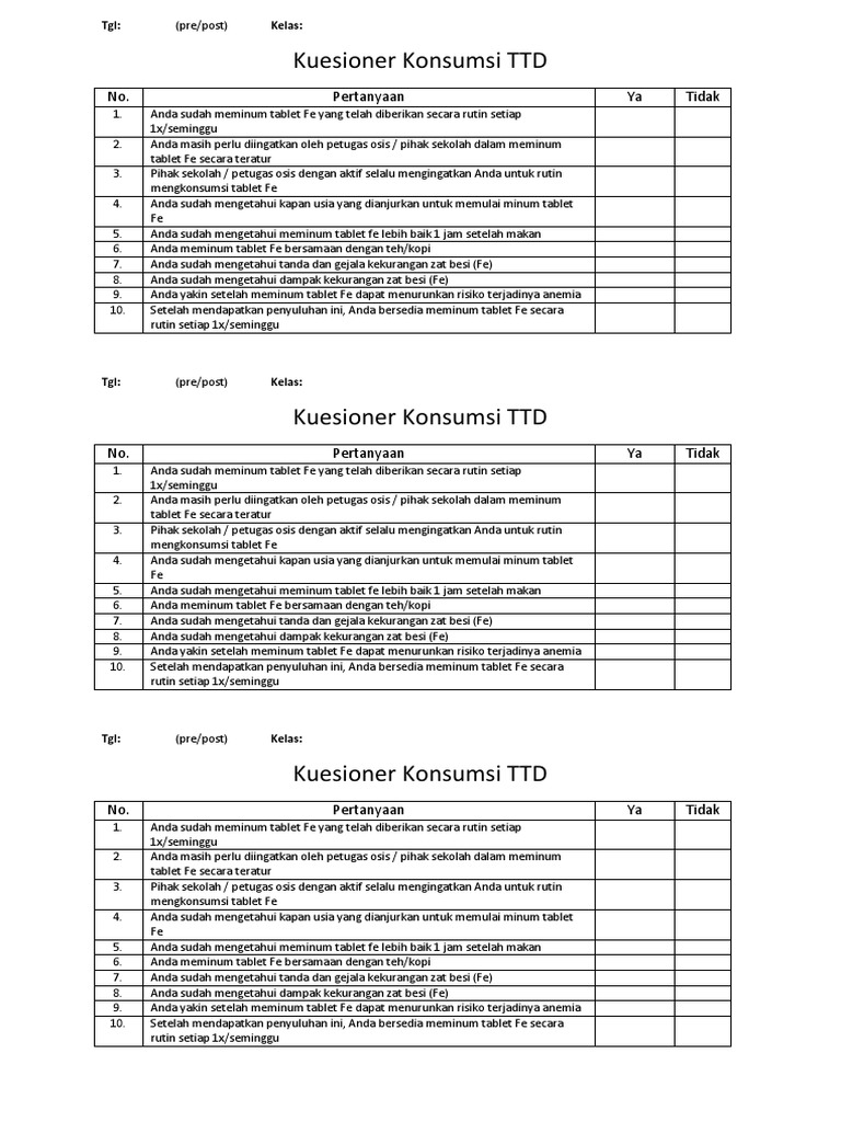 Kuesioner Konsumsi TTD | PDF