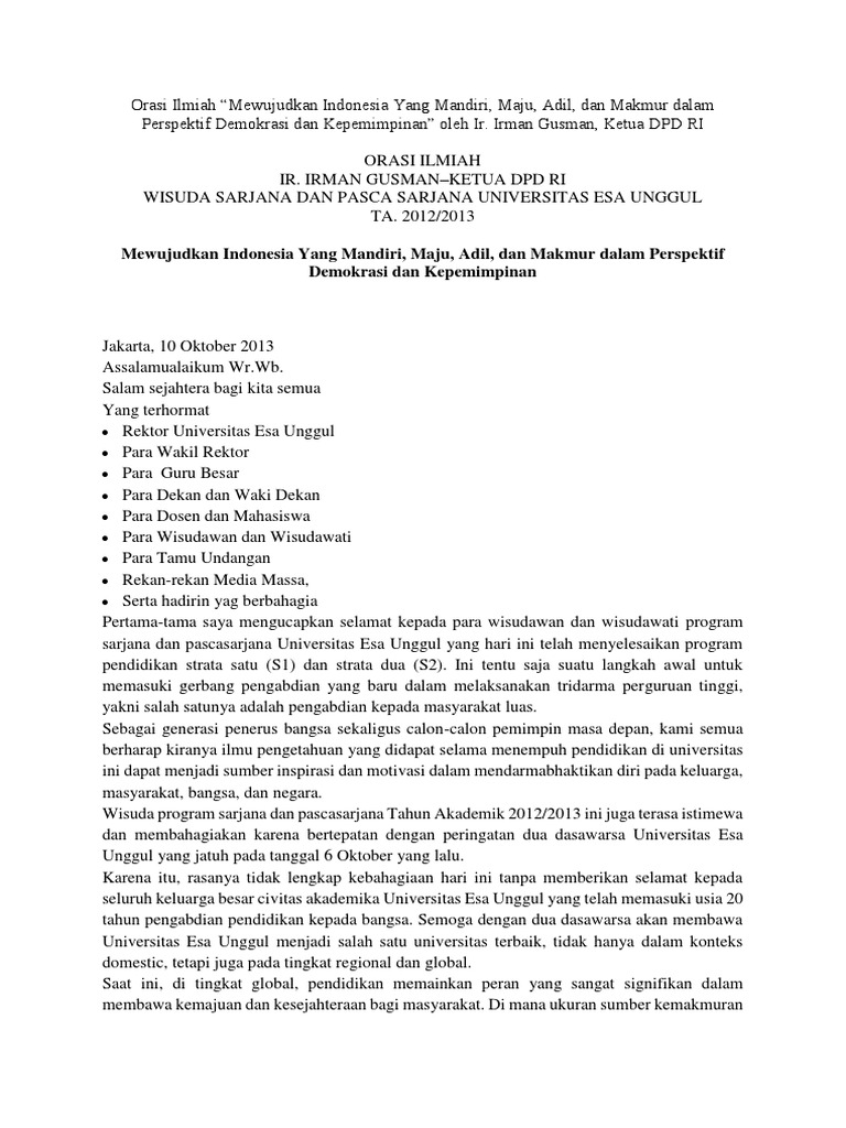 Contoh Teks Orasi Ilmiah | PDF