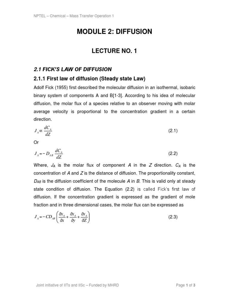 Mod 2 - Lec1 Fick's Law PDF | PDF | Air Conditioning