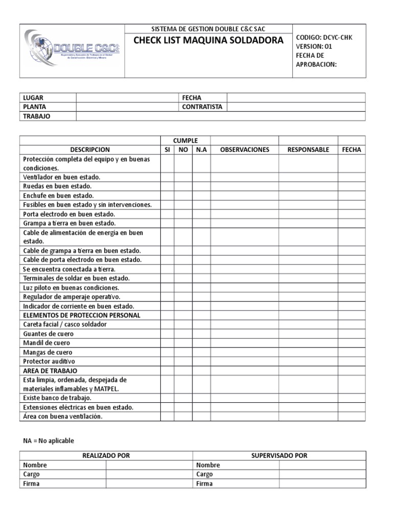 Checklist Maquina Soldadora | PDF
