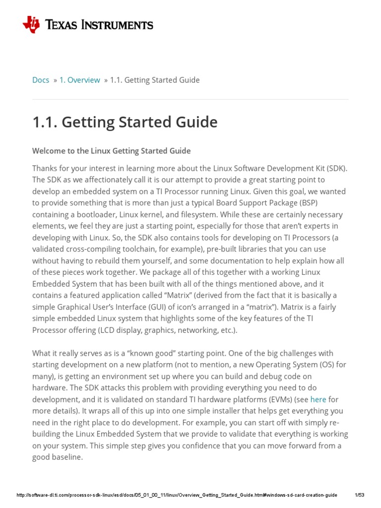 1.1. Getting Started Guide - Processor SDK Linux Documentation PDF | PDF | Booting | Linux