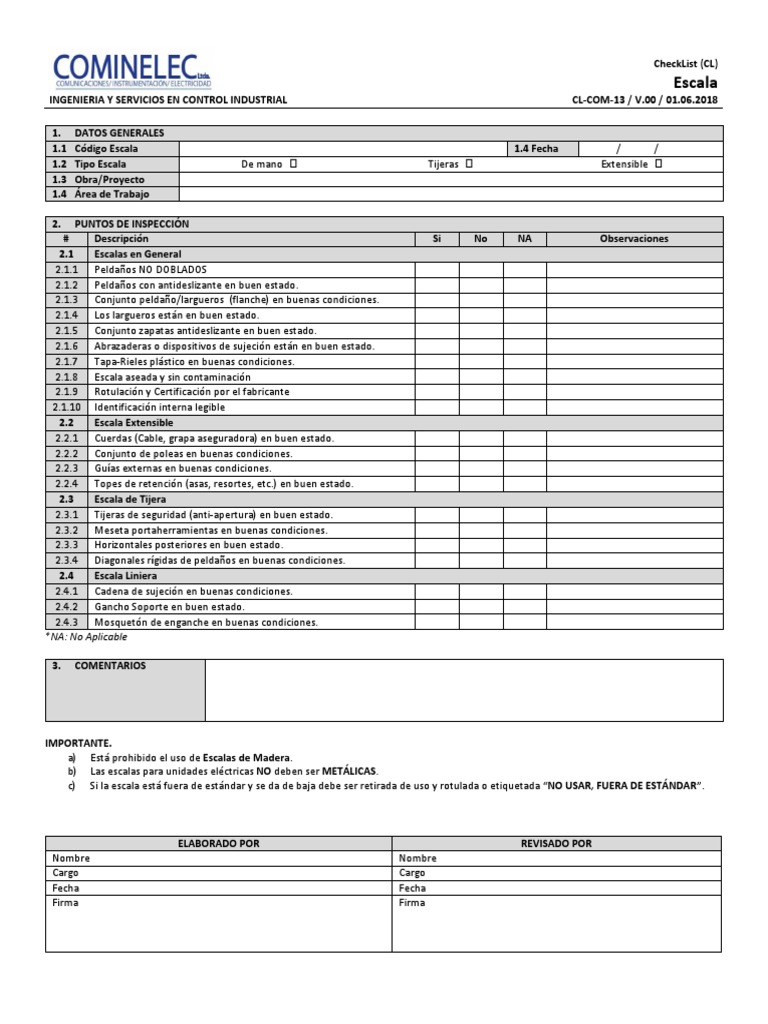 Check List de Escalas y Herramientas | PDF