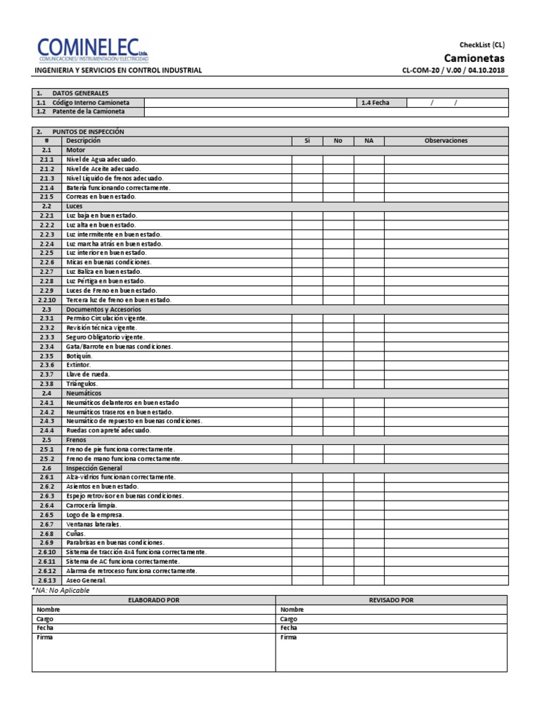 CheckList Camionetas | PDF | Diseños de automóviles | Ingeniería de ...