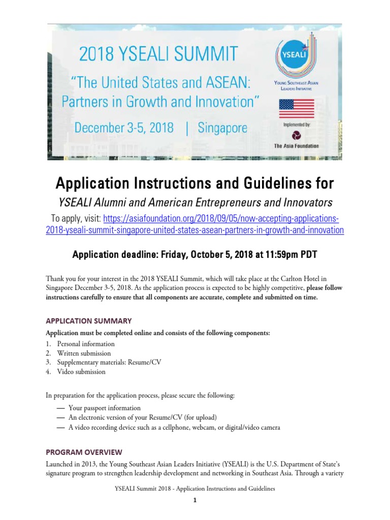YSEALI Summit 2018 Application Guidelines and Instructions | PDF ...