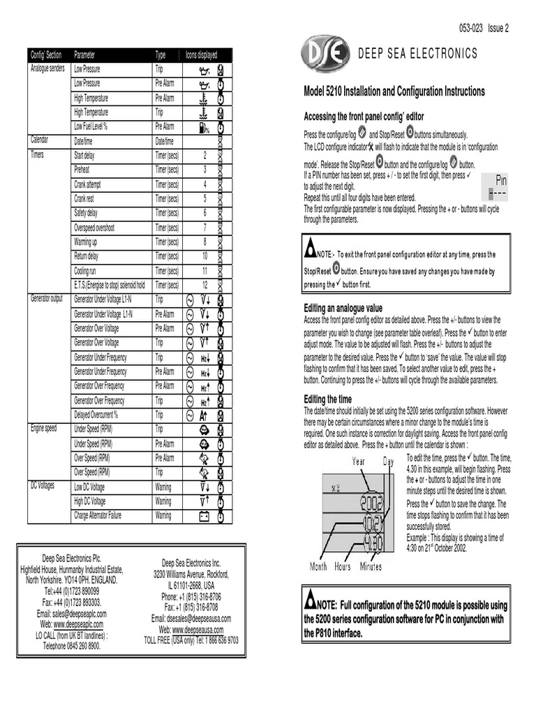 DSE5210 Installation Instructions PDF | PDF | Timer | Electric Generator