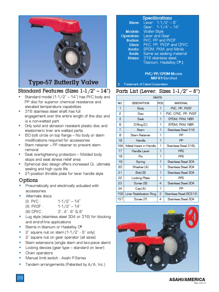 Type-57 Butterfly Valve: Parts List (Lever: Sizes 1-1/2" - 8") Standard ...