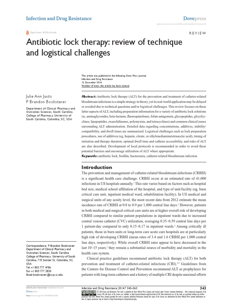 Antibiotic Lock Therapy: Review of Technique and Logistical Challenges ...