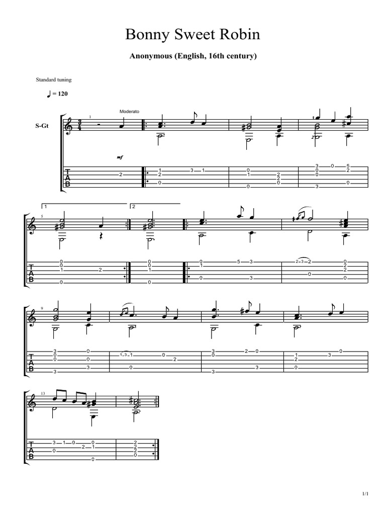 Bonny Sweet Robin by Anonymous | PDF | Guitar Family Instruments ...
