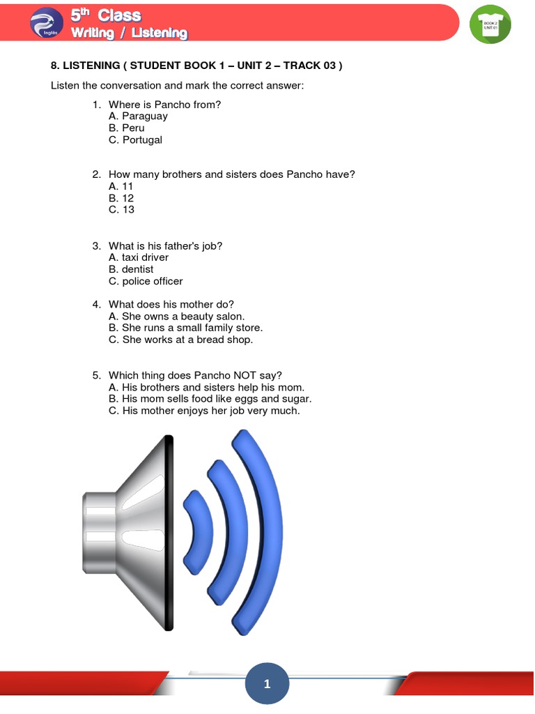 05.BOOK2 - UNIT1 - CLASS5 - Listening and Writing Activities | PDF