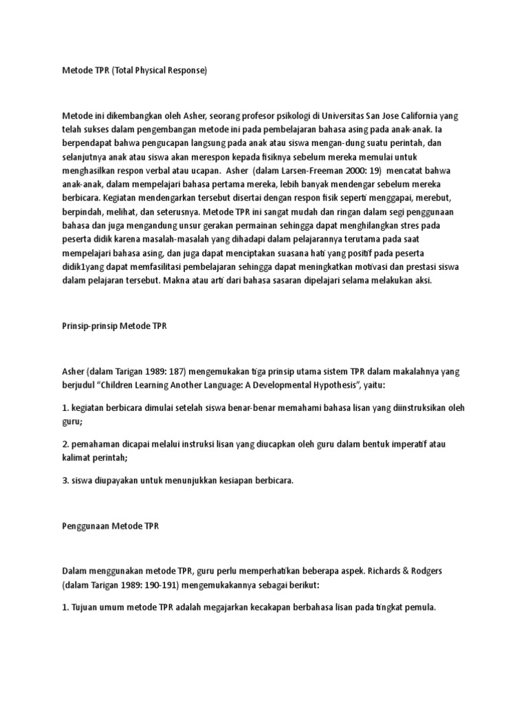 Metode TPR: Prinsip dan Penerapannya dalam Pembelajaran Bahasa Inggris ...