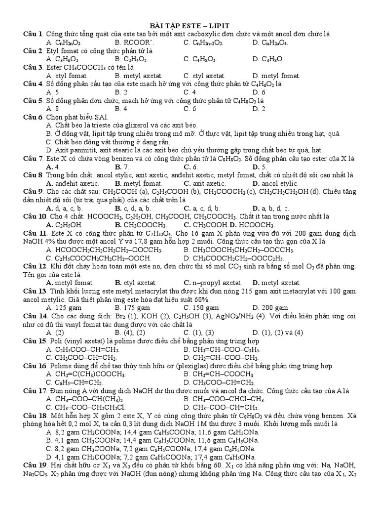 Bai Tap ESTE LIPIT | PDF