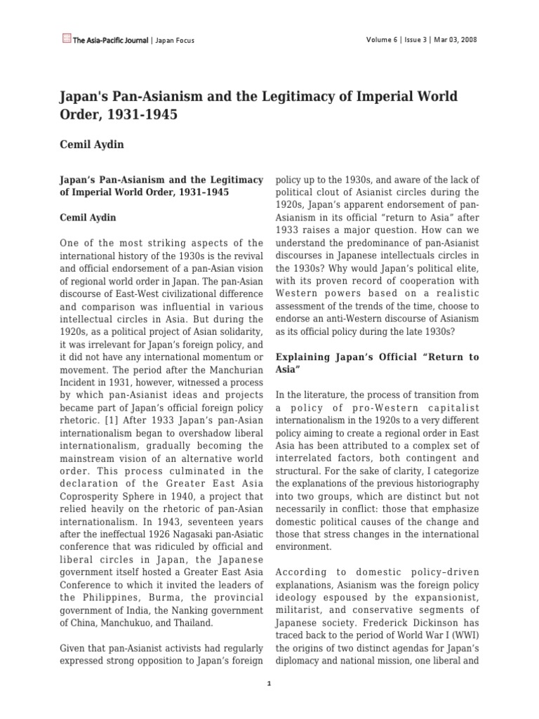 Japan's Pan-Asianism and The Legitimacy of Imperial World Order, 1931 ...