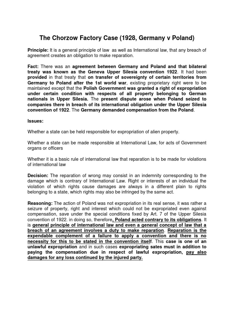 The Chorzow Factory Case | PDF | Treaty | International Law