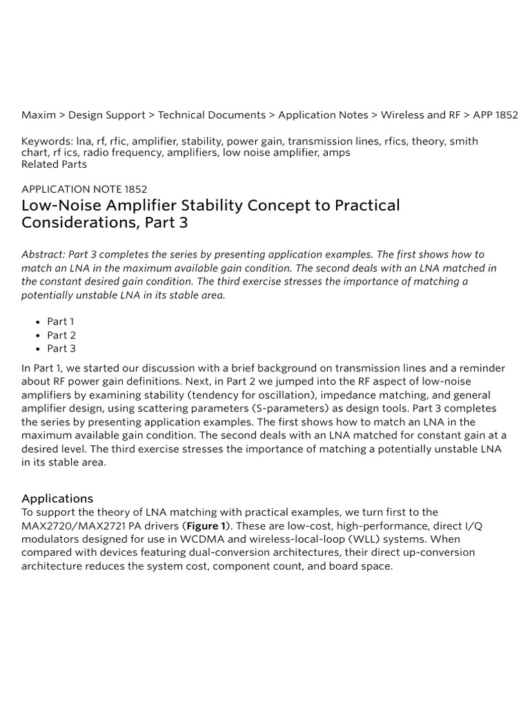 Low-Noise Amplifier Stability Concept To Practical Considerations, Part 3 - Application Note ...