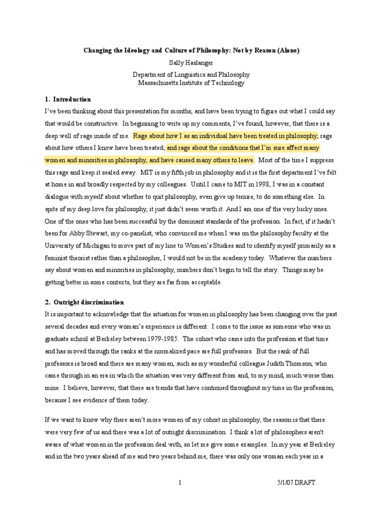 Women in Philosophy: Challenges and Bias | PDF | Schema (Psychology ...