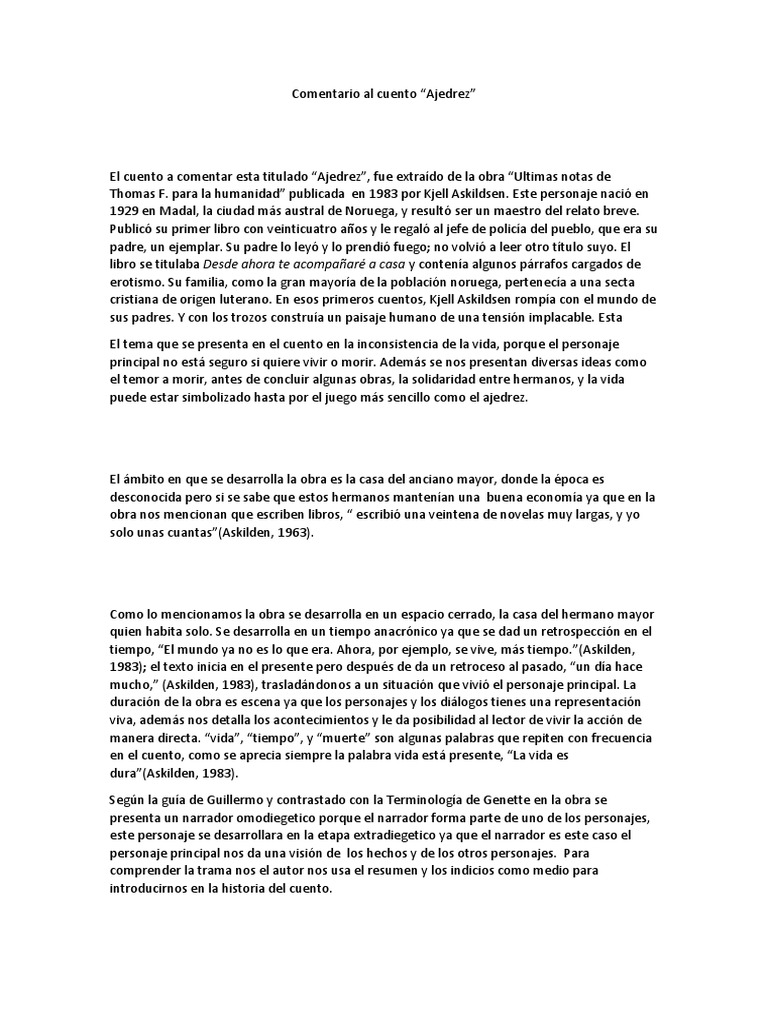 Cuento Ajedrez Pdf Narración Cuentos