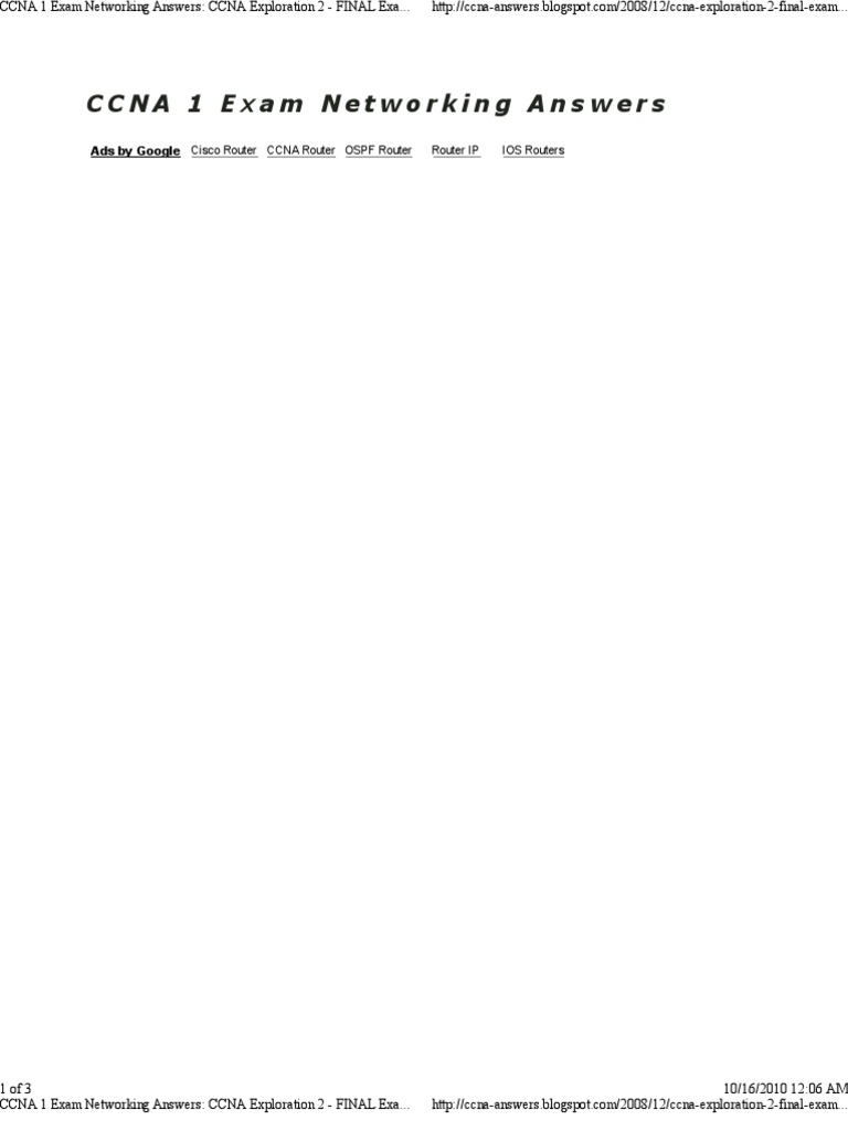 CCNA 1 Exam Networking Answers: Ads by Google | PDF | Cisco Certifications | Router (Computing)
