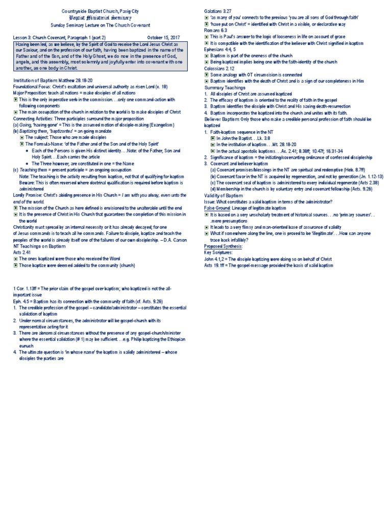 The Church Covenant (Lesson 3) | PDF | Baptism | Covenant Theology