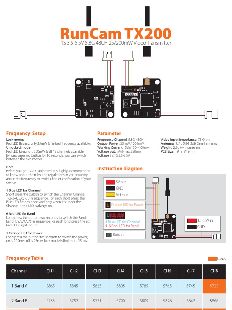 RunCam TX200 Manual | PDF | Light Emitting Diode | Antenna (Radio)
